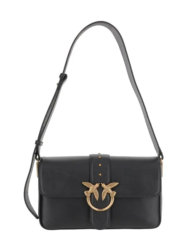 Pinko Leather Shoulder Bag With Logo - Black