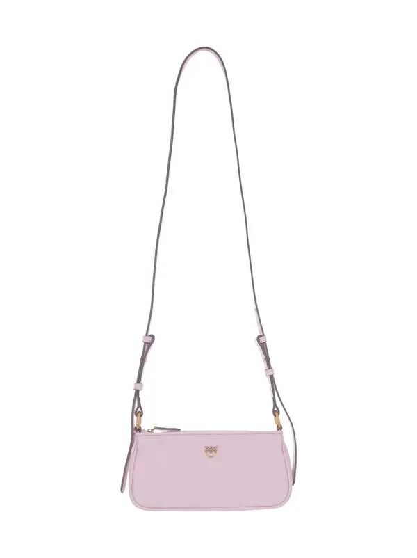 Pinko Mini Half Moon Baguette Leather Bag With Logo - Pink
