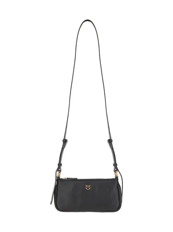 Pinko Half Moon Baguette Mini Leather Bag With Logo - Black