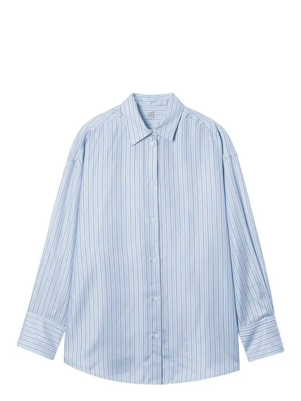 TOTEME Striped Silk Button Down Shirt - Clear Blue