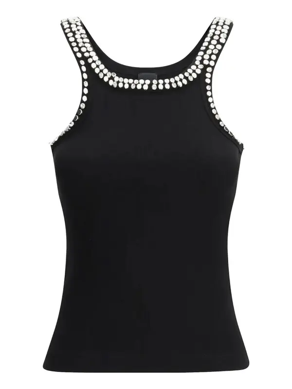 Pinko Ribbed Knit Top With Jewel Embellishments - Black