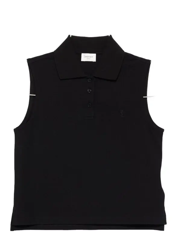 Saint Laurent Cotton Sleeveless Polo Shirt - Black