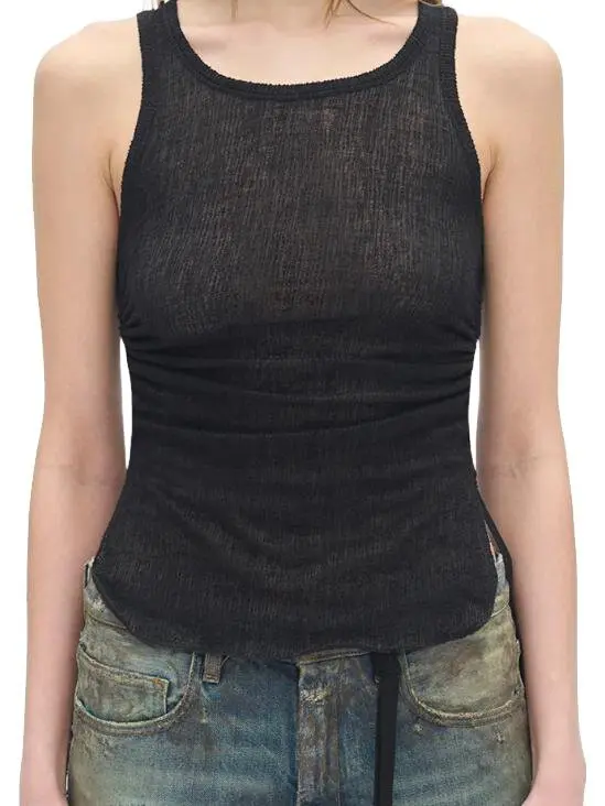 ANN DEMEULEMEESTER Mara Wrinkled Cropped Tank Top - Black