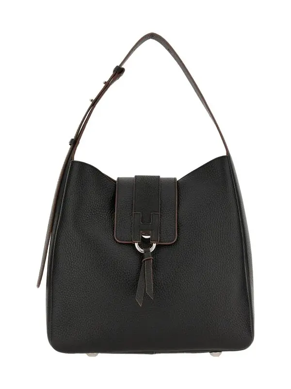 Hogan Leather Hobo Bag - Black