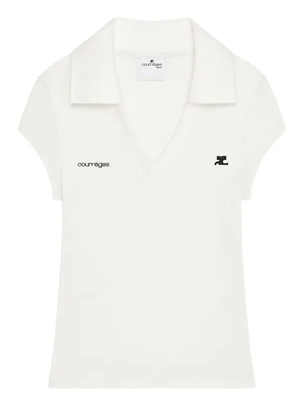 COURREGES Logo Cropped Polo Shirt - White