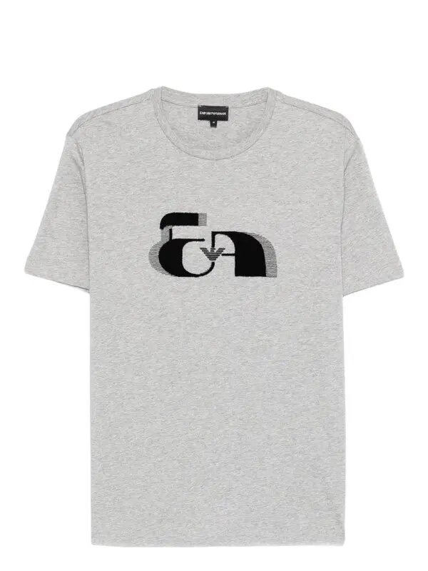 E.ARMANI EXCLUSIVE PRE Printed Cotton T Shirt - Grey