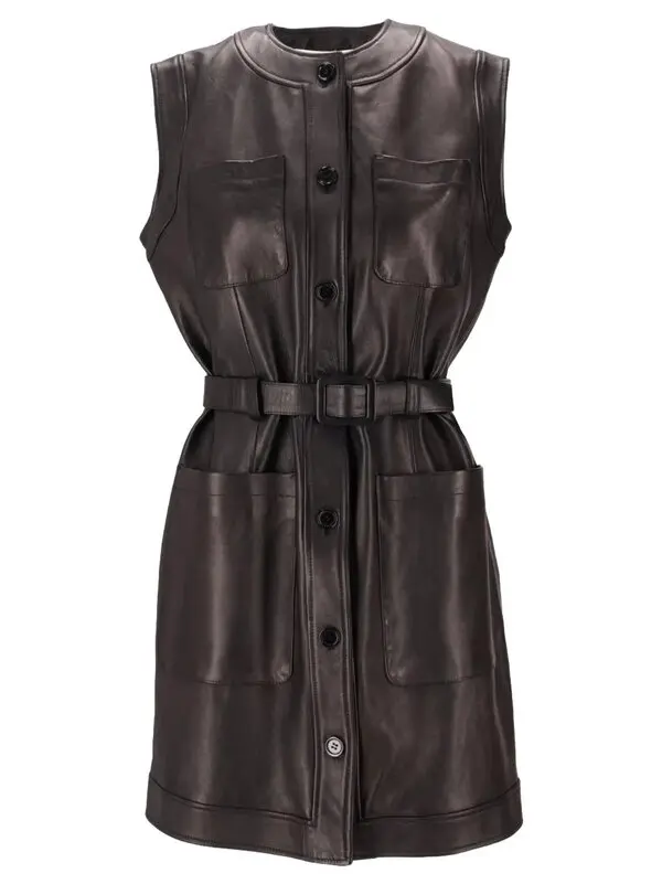 LA ROSE Leather Shirt Dress - Cuoio