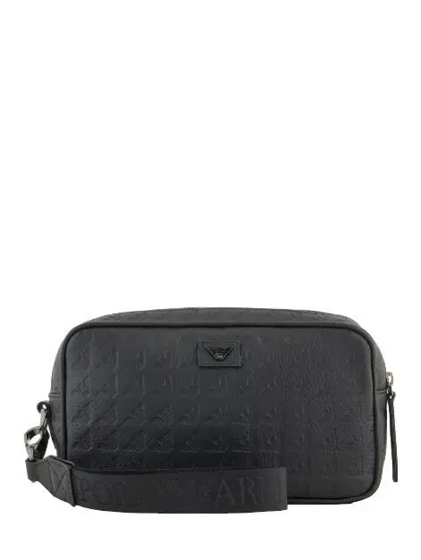 Emporio Armani Logoed Leather Beauty Bag - Black