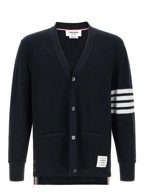 Thom Browne 4-bar Honeycomb Cotton Cardigan - Blue