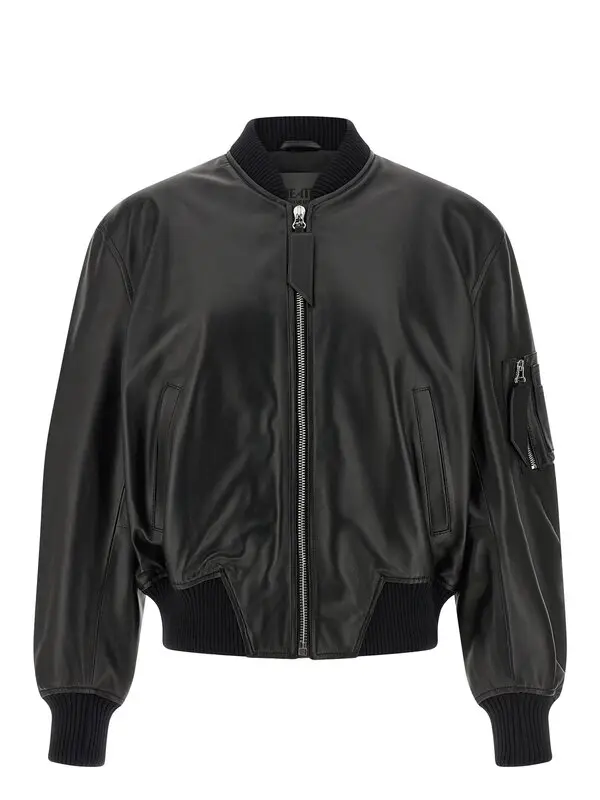 Attico Leather Bomber Jacket - Black