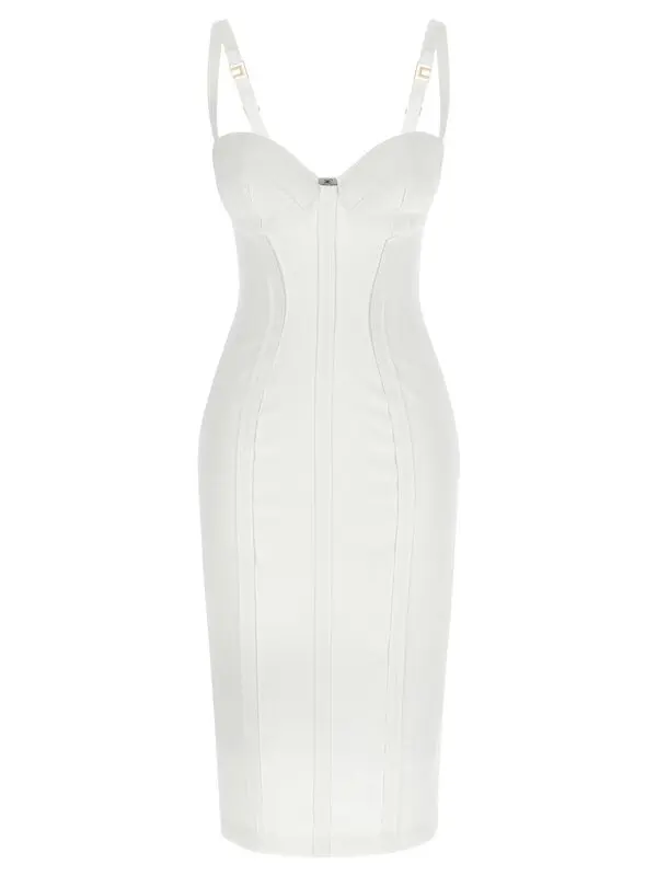 Elisabetta Franchi Corset Midi Dress - White