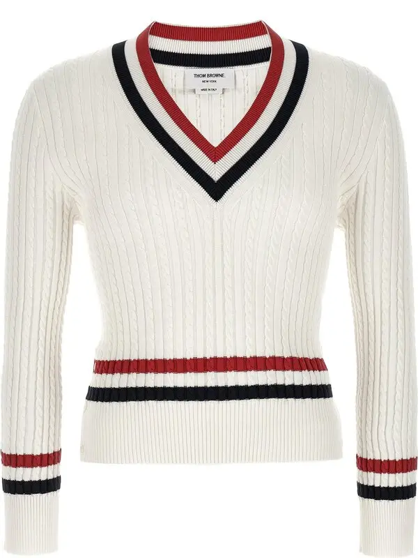 Thom Browne Rwb Intarsia Sweater - White