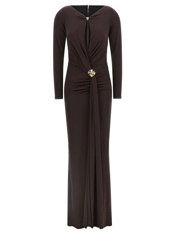 Elisabetta Franchi Long Crêpe Jersey Gown - Brown