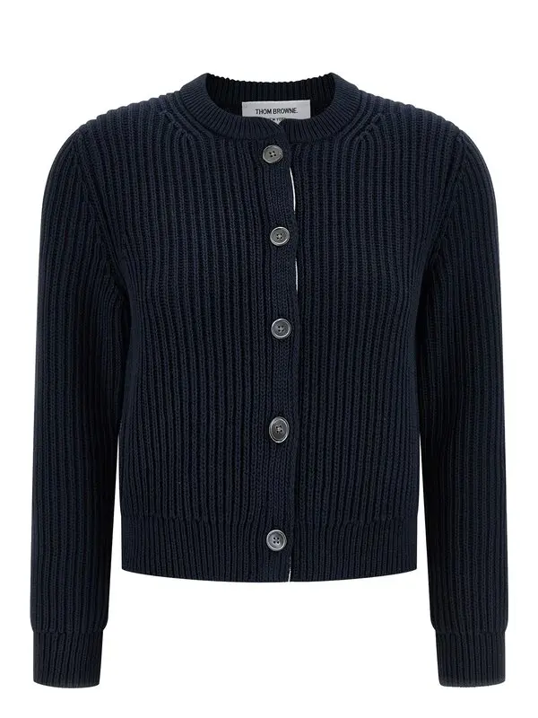 Thom Browne Knitted Cropped Cardigan - Blue