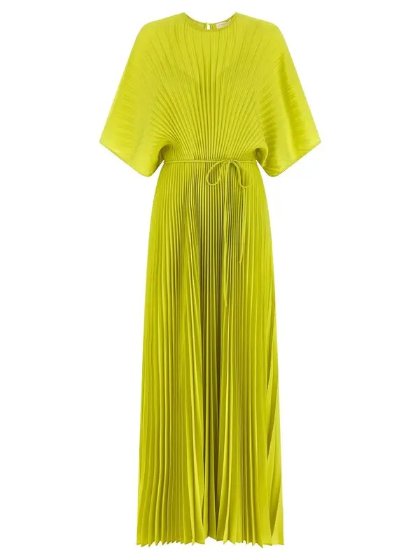 Twin-set Pleated Crepe De Chine Long Dress - Green