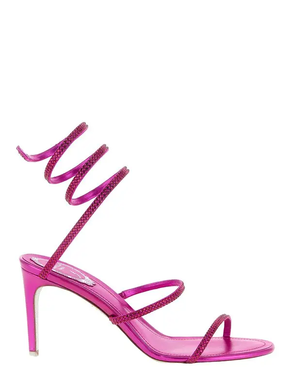 Rene Caovilla Cleo Crystal Appliqué Stiletto Sandals - Fuchsia