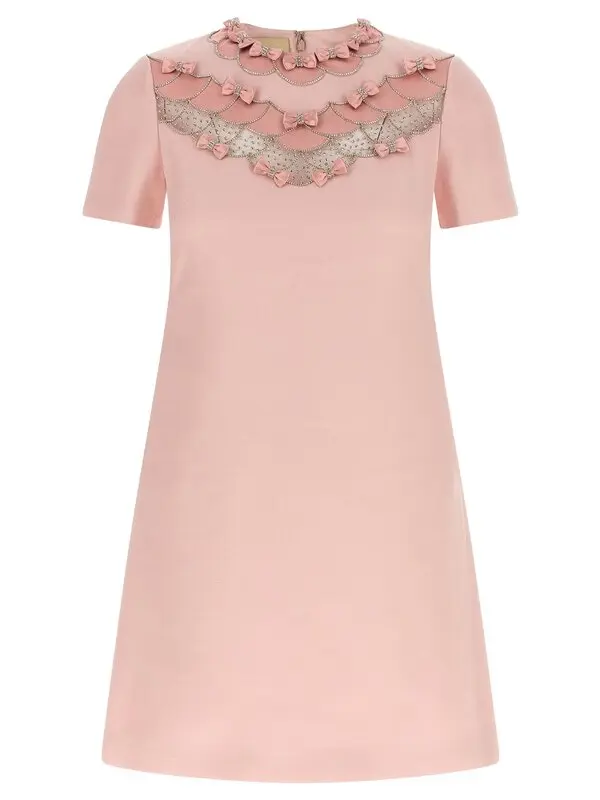 Valentino Garavani Crêpe Couture Mini Dress With Jewel Bows - Pink