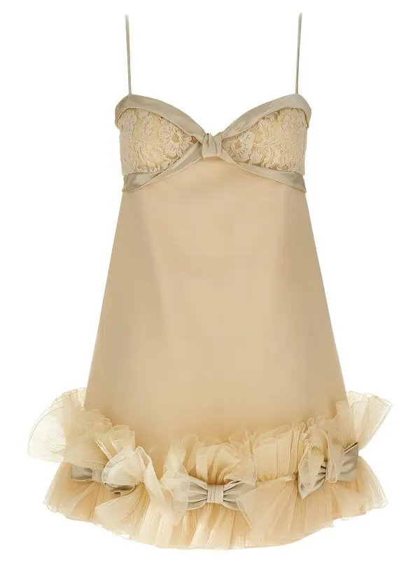 Valentino Garavani Pleated Ruffles Mini Dress - Beige
