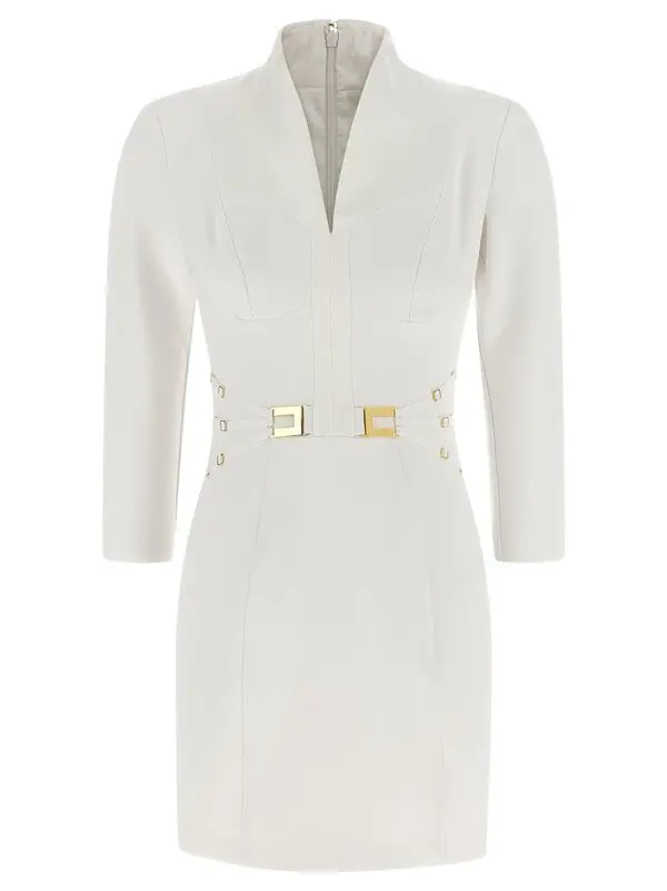 Elisabetta Franchi Logo Mini Dress With Elastic Bands - White