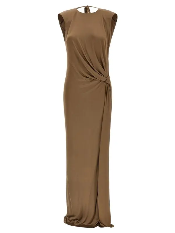 Elisabetta Franchi Long Draped Jersey Dress - Beige