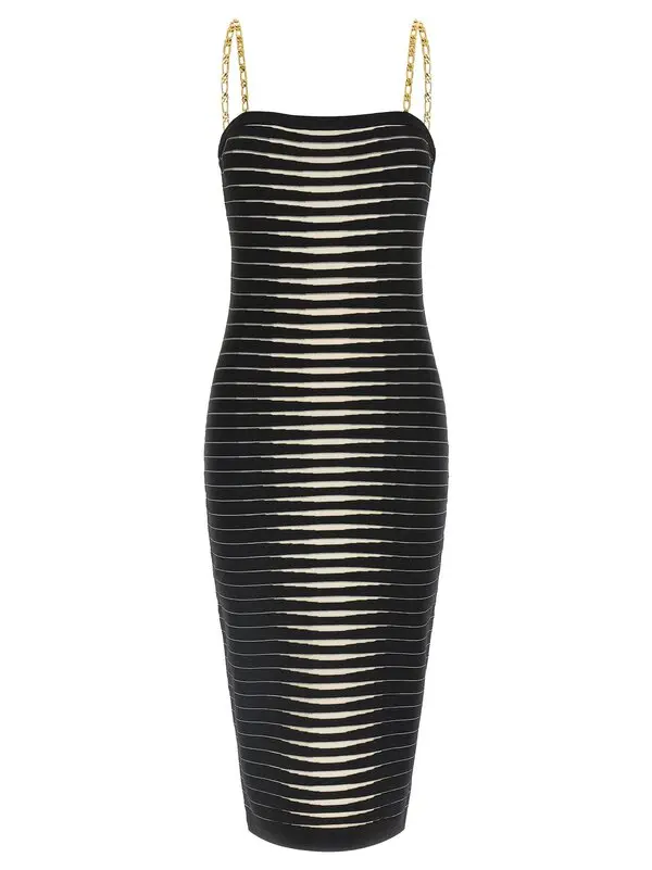 Elisabetta Franchi Striped Dégradé Midi Dress - White/black