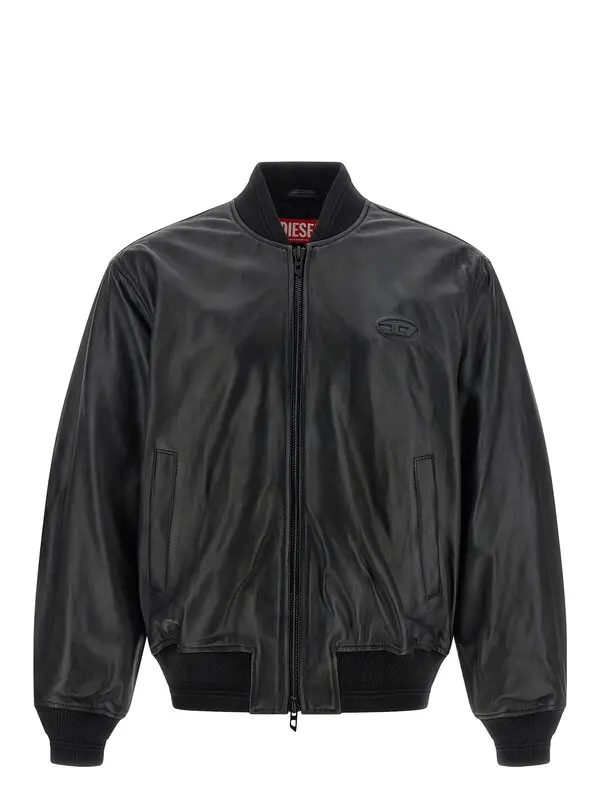 DIESEL® L-type Leather Bomber Jacket - Black