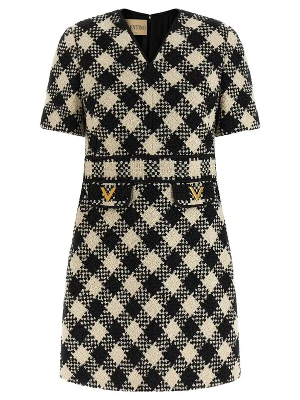 Valentino Garavani Damier Tweed Mini Dress - White/black