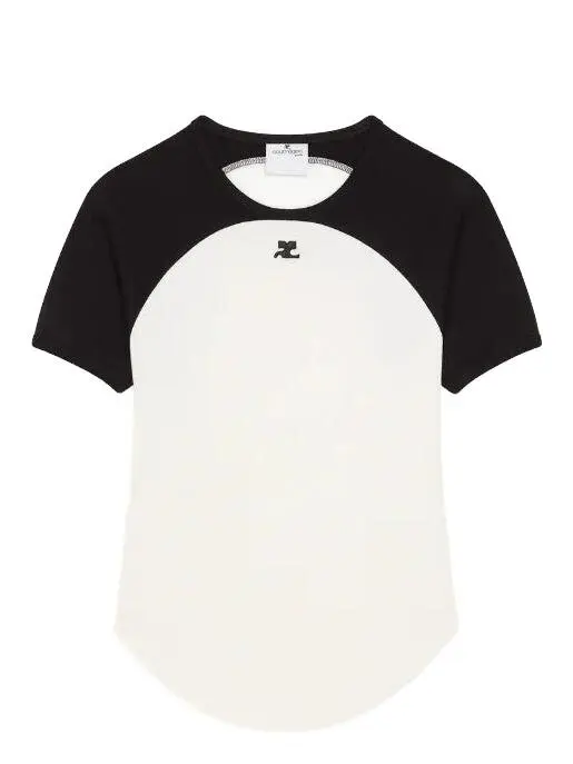 COURREGES T-shirt With Circle Contrast - Heritage White/black