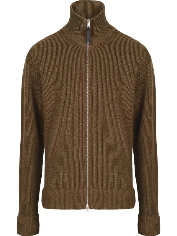 MAISON MARGIELA Ribbed Knit Zip-up Sweater - Oliva