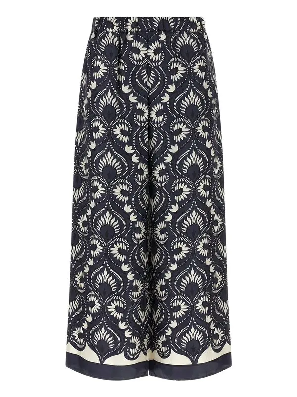 Max Mara Printed Silk Twill Trousers - Blue