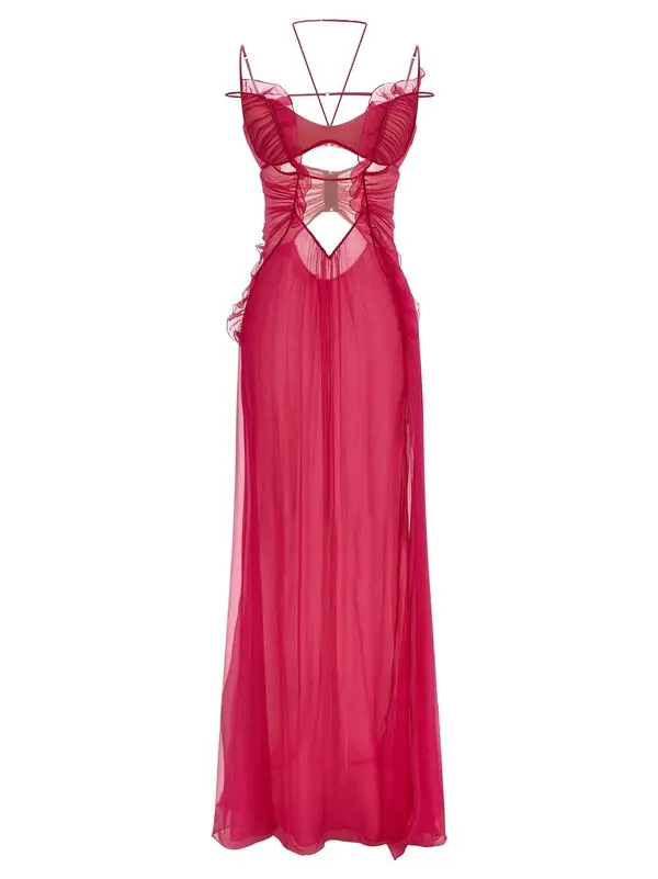 NENSI DOJAKA Frilled Gown With Cutouts - Fuchsia
