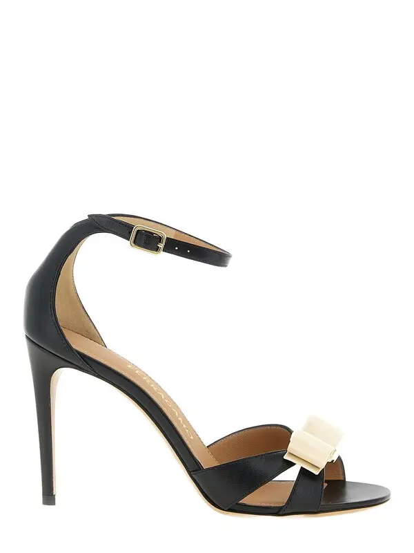 FERRAGAMO Leather Sandals With Vara Bow - Black