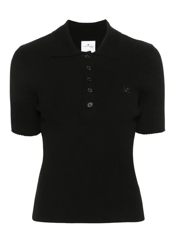 COURREGES Polo Signature Rib Knit Top - Black