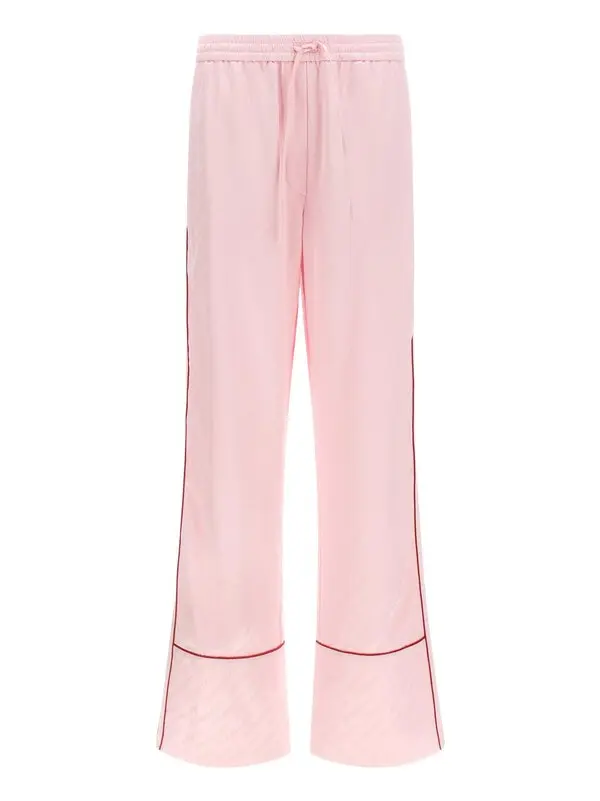 Off White Jacquard Satin Pajama - Pink