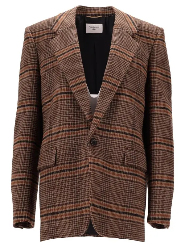 Saint Laurent Prince De Galles Jacket - Marron Beige Roux