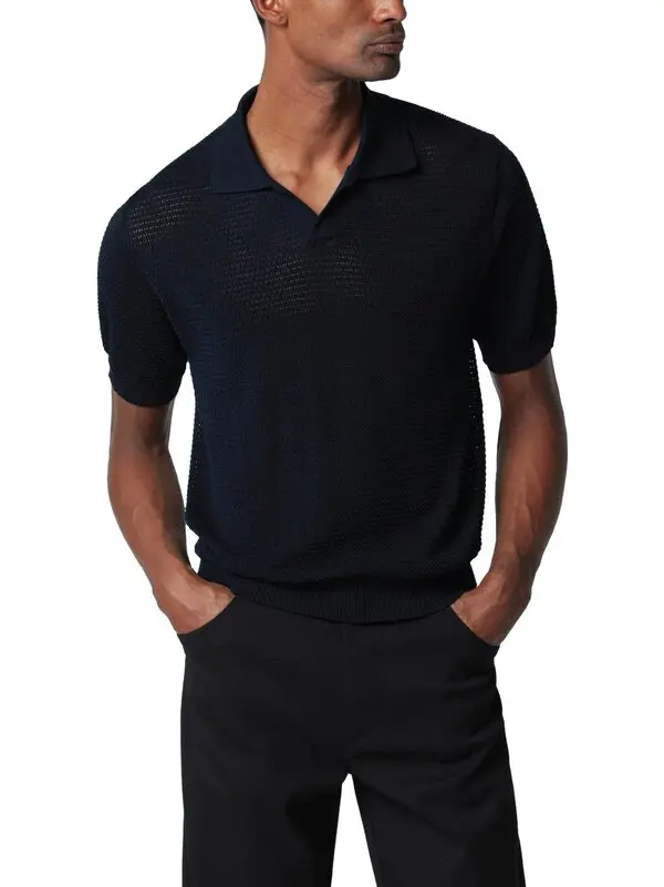 Tagliatore Openwork Cotton Polo Shirt - Blue