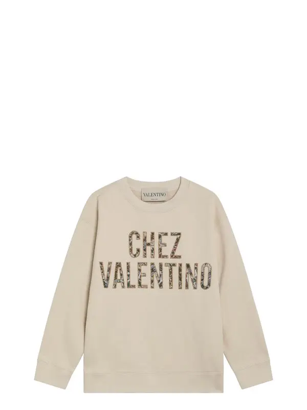 Valentino Garavani Cotton Sweatshirt With Floral Motif - Beige