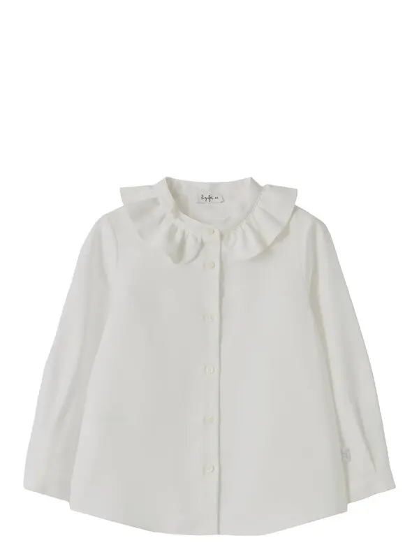IL GUFO Ruffled Collar Oxford Cotton Shirt - White
