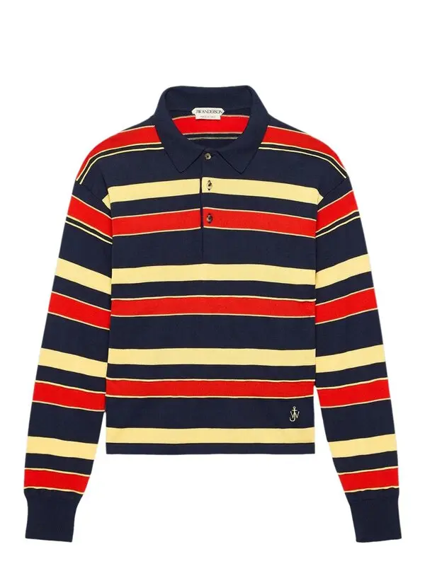 JW Anderson Navy Striped Cotton Blend Polo Shirt - Blue
