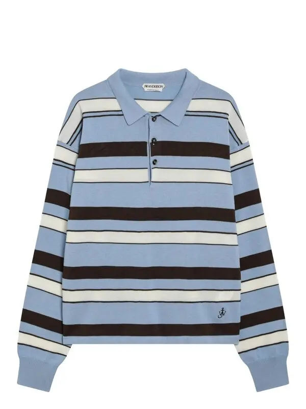 JW Anderson Light Striped Cotton Blend Polo - Blue
