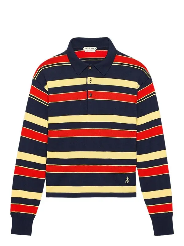 JW Anderson Striped Cotton-blend Polo Shirt - Blue