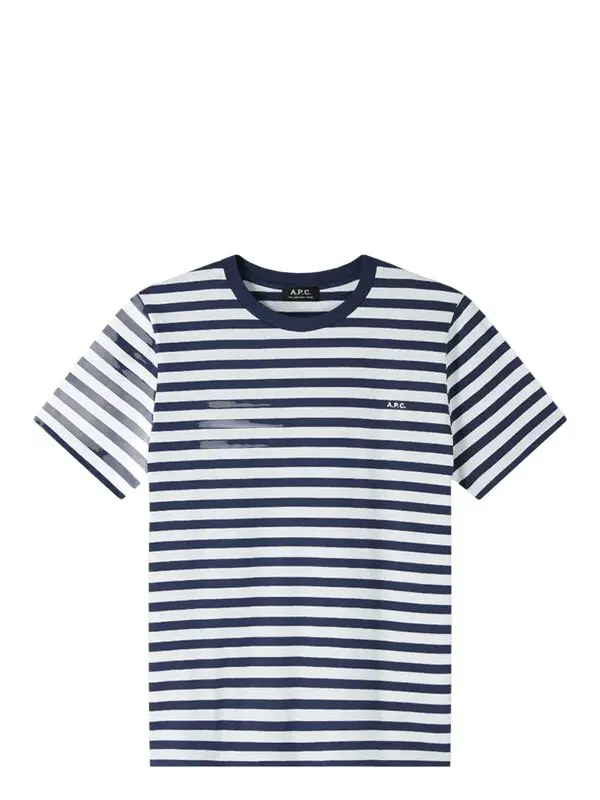 A.p.c. Striped And White Crew Neck T Shirt - Blue