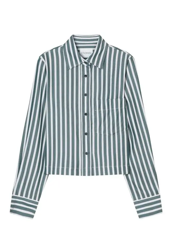 Closed Striped Cropped Shirt - Green