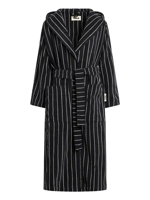 TEKLA Striped Terry Bathrobe - Black