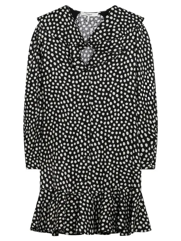 Chloé Silk Jacquard Mini Dress With Polka Dot Print - Black