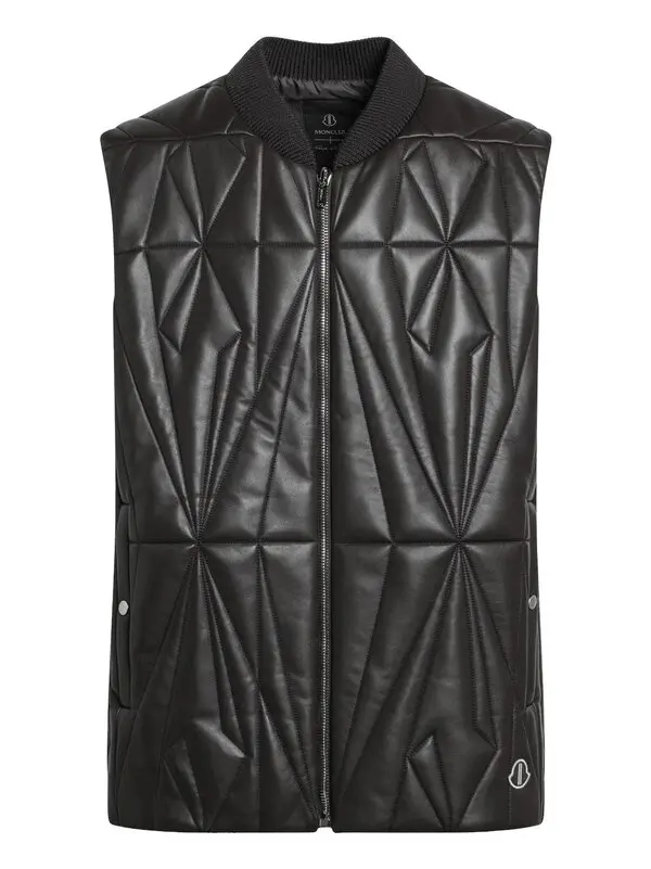 MONCLER + RICK OWENS Faux Leather Zip-up Vest - Brown