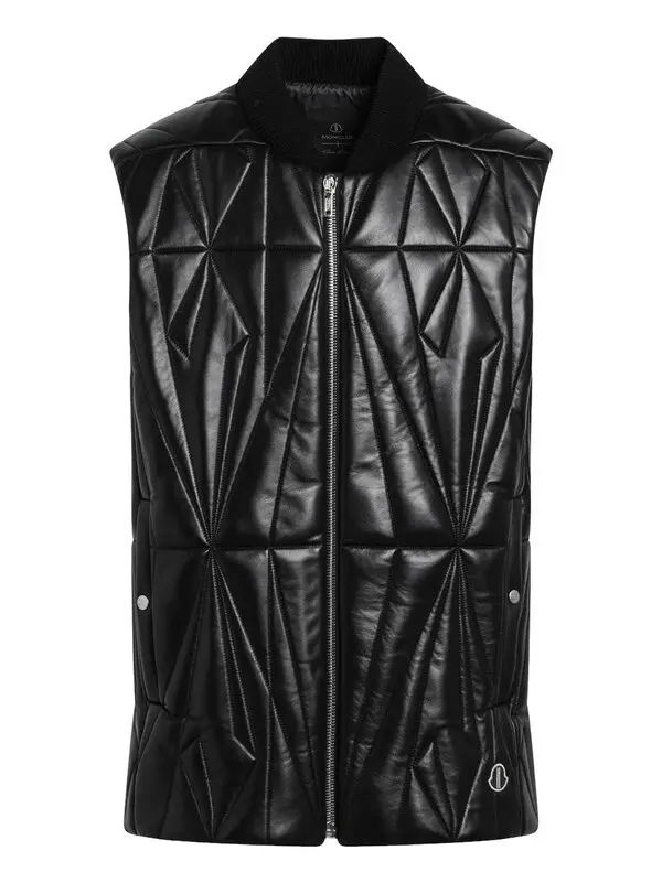 MONCLER + RICK OWENS Faux Leather Zip-up Vest - Black