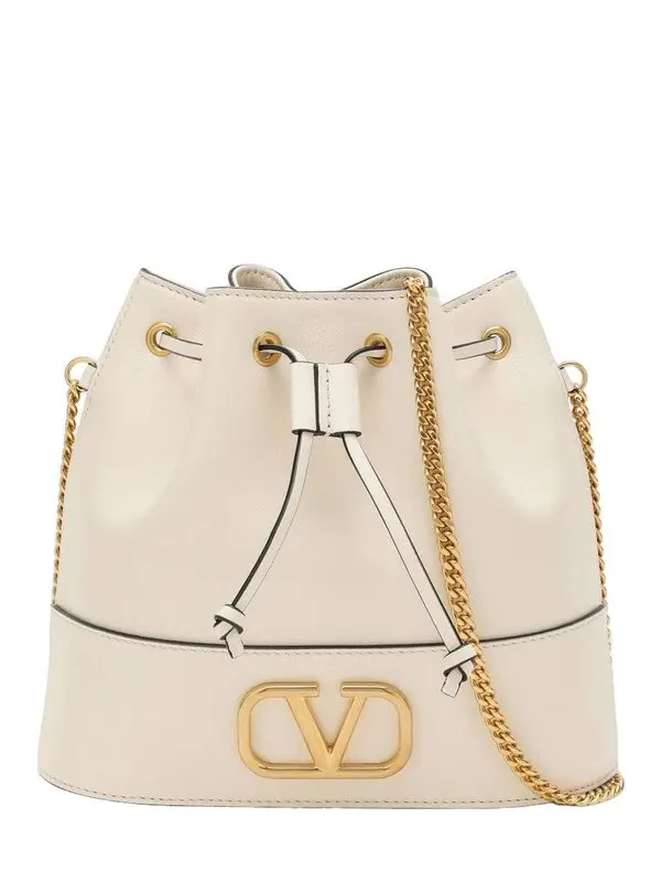 Valentino Garavani Vlogo Leather Bucket Bag - White