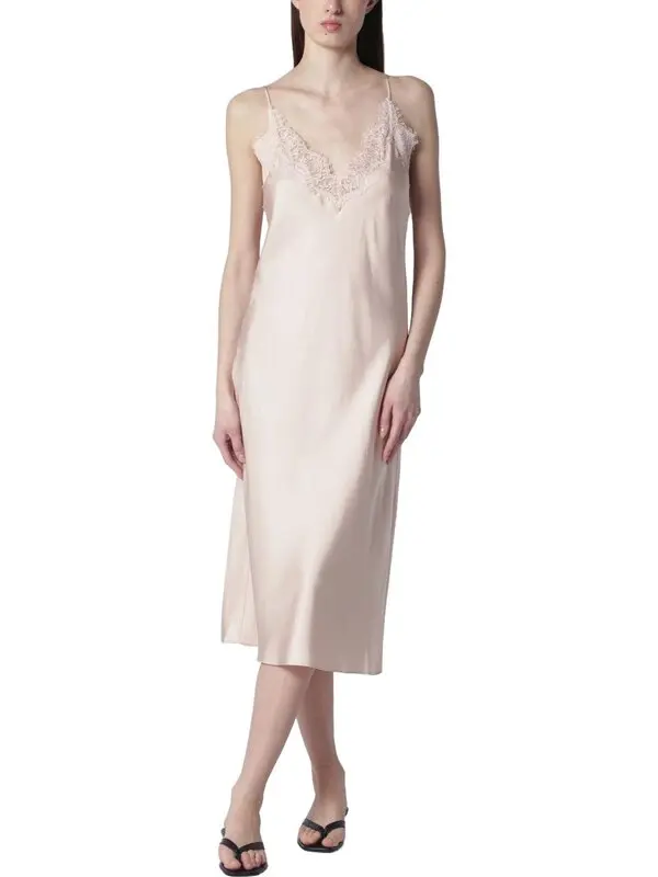 RÓHE Silk Slip Dress With Lace - Pink