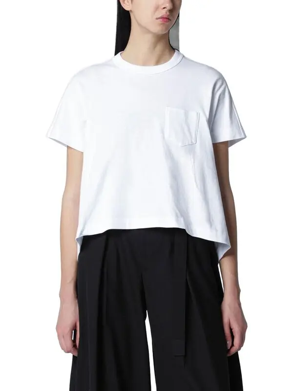 Sacai Cropped Cotton T-shirt - White